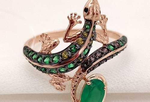 Золотое кольцо агат зеленый Ящерица Sokolov 716724