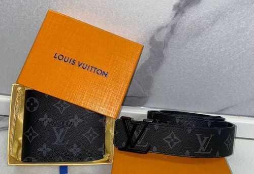 Набор мужской ремень+кошелек louis vuitton