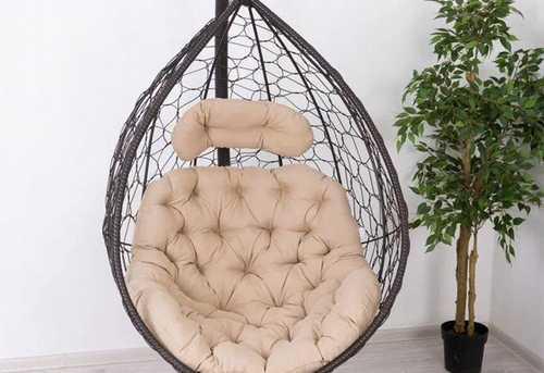 Подвесное кресло капля с ротангом коричневое