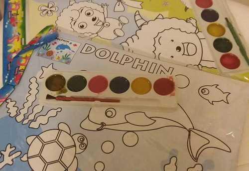 Детский набор творчества краски кисточка раскраска