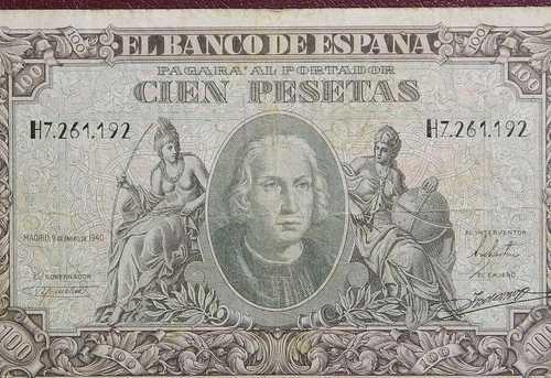Испания 100 песет 1940. Христофор Колумб