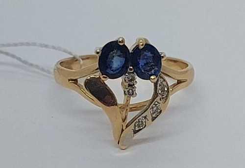 Золотое кольцо с сапфиром и бриллиантами 18 размер