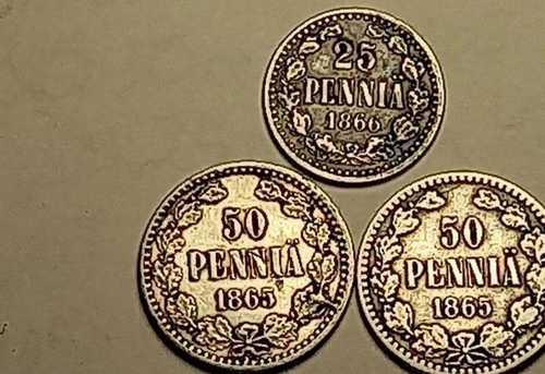 25 пенни 1866-1910, 50 пенни 1864,1865,1866,1869 г