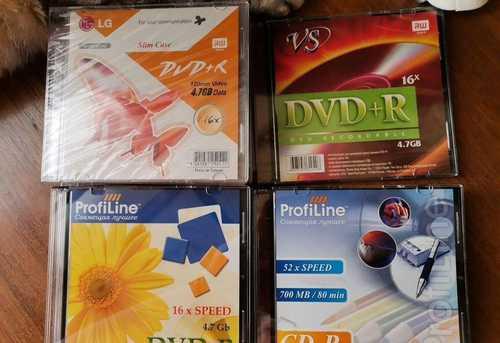 Чистые новые диски DVD+R, DVD-R, CD-R