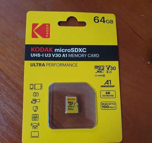 Карта памяти 64 Гб kodak micro sdxc UHS-I U3 V30 A