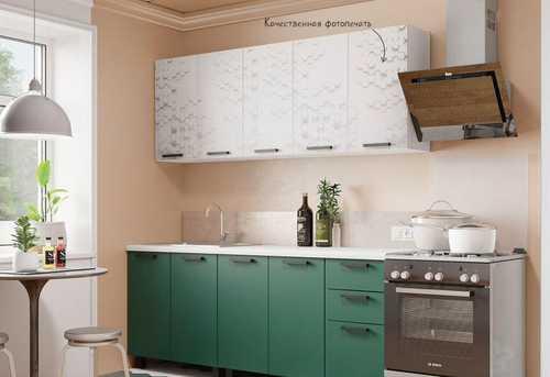 Кухня 3D Техно 2 м Темно Зеленый Белый
