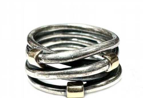 Серебряное кольцо с золотыми вставками 7.85г (#5)