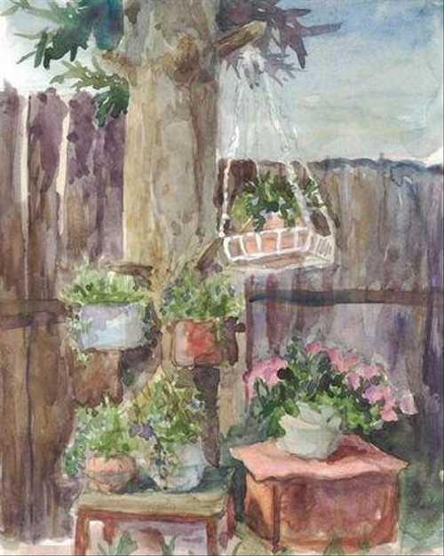 Картина акварелью Цветы на дереве