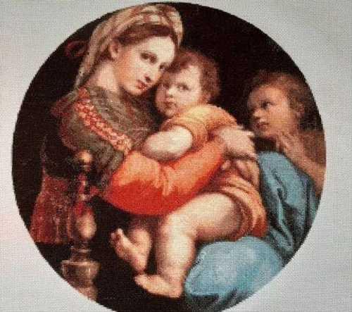 Вышитая картина Мадонна с младенцем Р.Санти