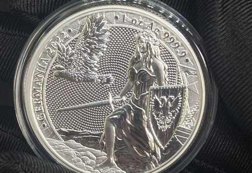 Монета "Леди Германия" 2022 г, 31,1 г ч. серебра