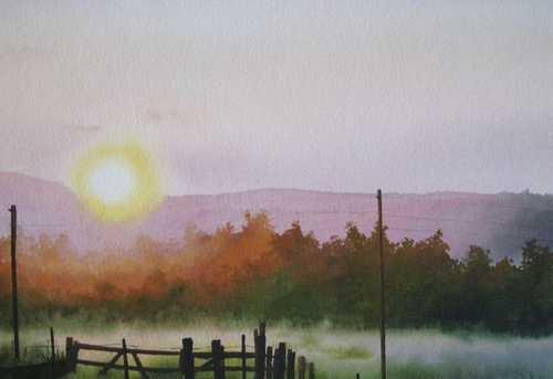Картина акварелью Утренний туман