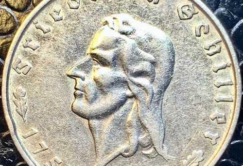 Германия 2 марки 1934. Двор F. Фридрих Шиллер