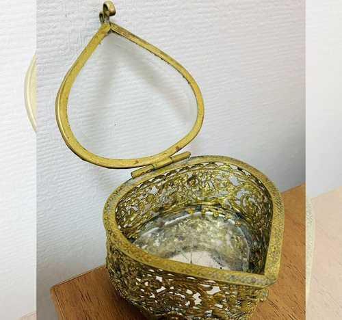 Старинная шкатулка для украшений стекло металл