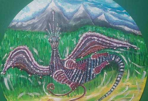 Настенная тарелка картина дракон горы