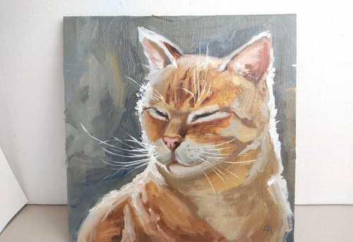Картина с рыжим котом картина маслом 20 на 20 см