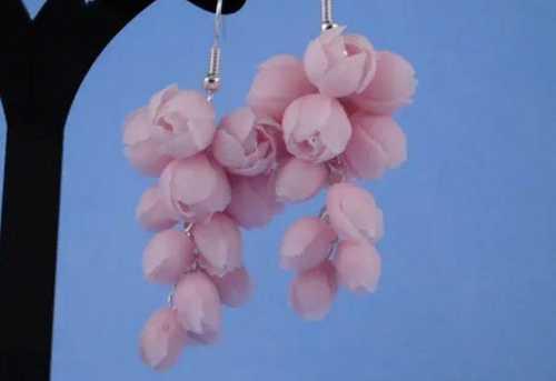 Длинные висячие Серьги розовые цветы пиона