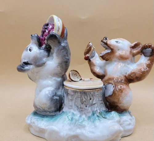 Чернильница Статуэтка Мишки Сладкоежки фарфор лфз