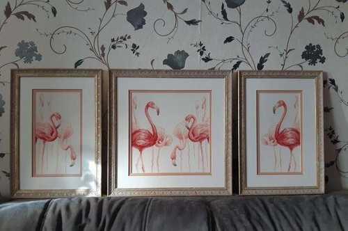 Интерьерная картина триптих " Фламинго"