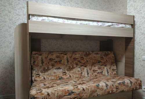 Кровать двухъярусная с диваном в ткани Саванна