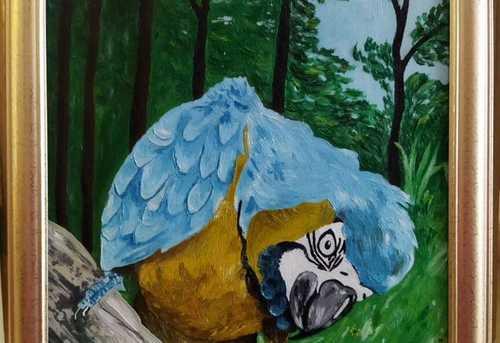 Картина "Попугай Ара".Масло,холст