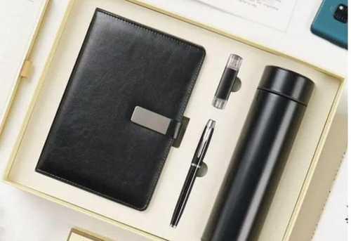 Бизнес - блокнот с ручкой, термосом и флешкартой