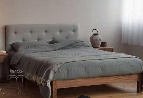 Кровать массив деревянная с мягкой спинкой