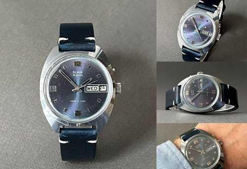 Слава Синий металлик - мужские наручные часы СССР