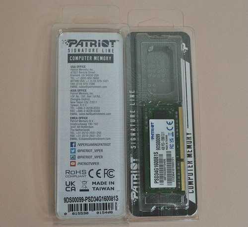 4Gb SO-dimm DDR3 Patriot Memory 1600Mhz