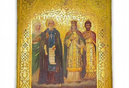 Икона 19 век Сергий Радонежский Царица Елена Царь