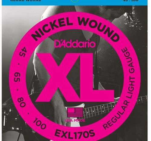 EXL170S Nickel Wound Комплект струн для бас-гитары, Light, 45-100, Short Scale, D'Addario