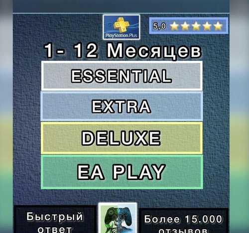 Подписка PS Plus Deluxe,Extra,Essential 12 Месяцев