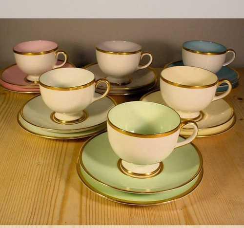Wedgwood Арлекин 6 чайных троек, кувшин, сахарница