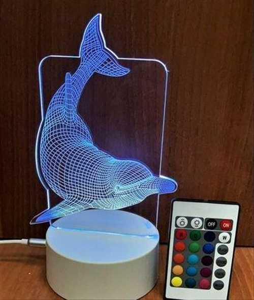 3D Светильник с пультом" Дельфин "05ва91
