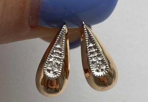 Золотые серьги капля с бриллиантами