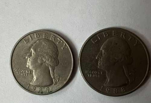 Монета 25 центов США 1989г