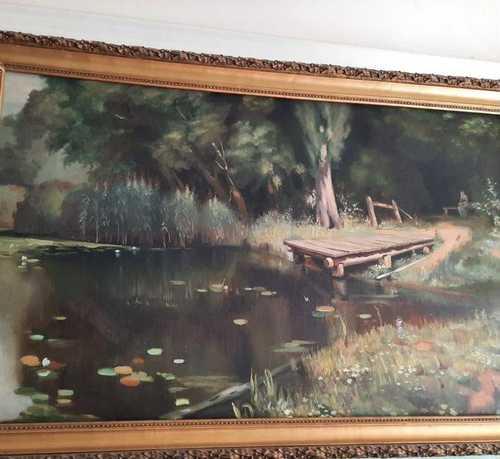 Картина маслом на холсте "Заросший пруд"