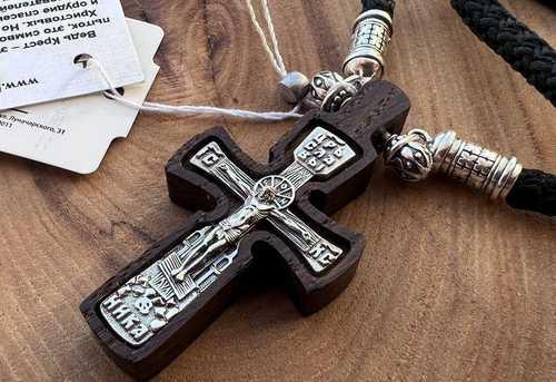 Крест деревянный с гайтаном Серебро 925