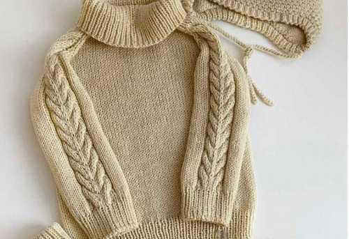 Комплект теплый 86-92 кофта-свитер шапка носки