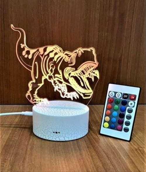 3D Светильник с пультом " Динозавр " 04ва10