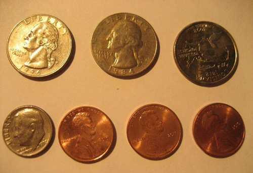Монеты Liberty Quarter dollar,one dime,one cent