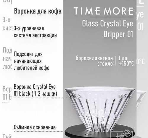 Воронка для кофе Timemore Crystal Eye 01, стекло, чёрный