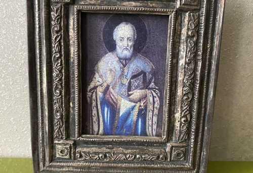 Икона Николай чудотворец в серебряном окладе