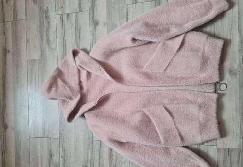 Пушистая куртка розовая женская 44