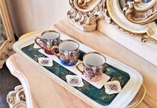 Комплект из подноса и кофейных чашек Франция Лимож