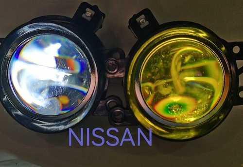 Линзованные птф для Nissan 2-х цветные