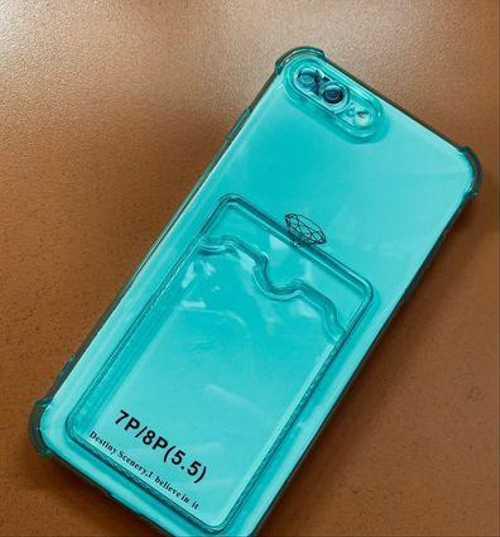 Чехол зелёный на iPhone 7, 8 с карманом для карты