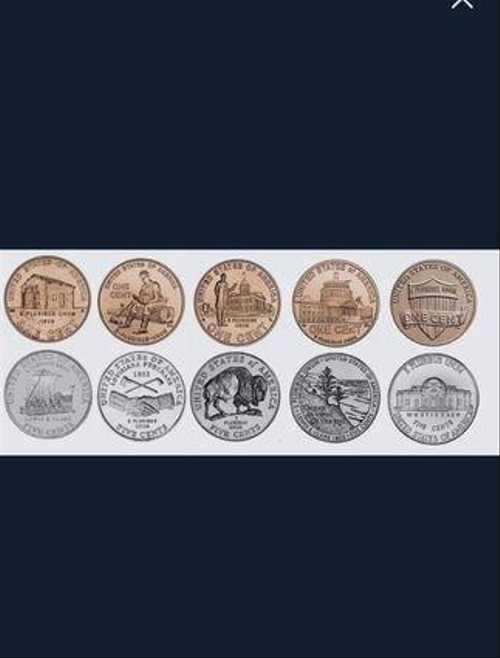 Набор юбилейных монет номиналом 1 и 5 центов серия