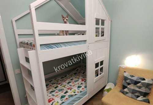 Двухъярусная детская Эко кровать домик