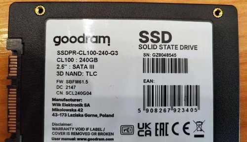 SSD 240 Гб goodram 2.5" сl100 SATA III ssdpr-CL100