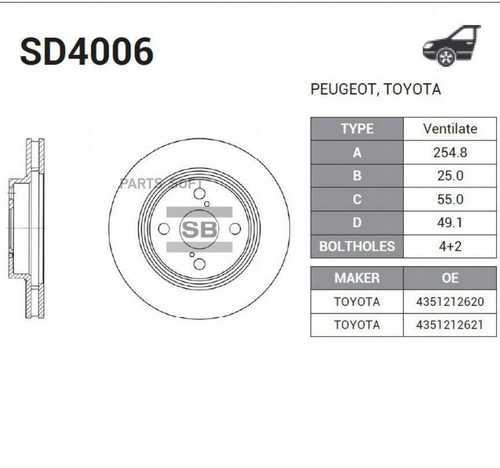 Sangsin brake SD4006 Торм.диск пер